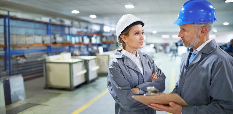 Factory, People and Checklist Conversation with Clipboard for Quality ...