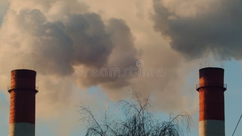 Factory Pipe Emits Smoke Snowy Scene Smoke from Pipe Stark Contrast To ...