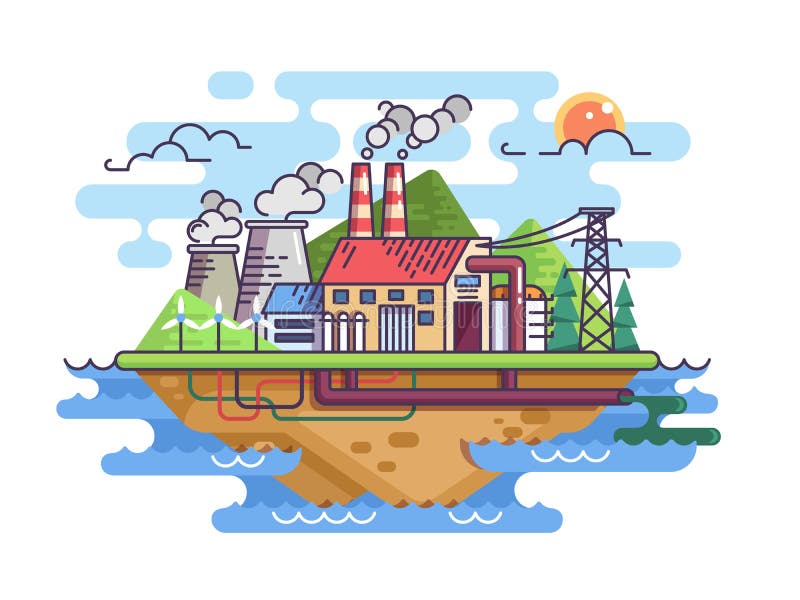 Factory plant on island stock vector. Illustration of chemical - 80792358