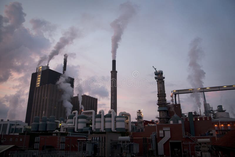 Factory with pollution stock image. Image of pink, evening - 17154615