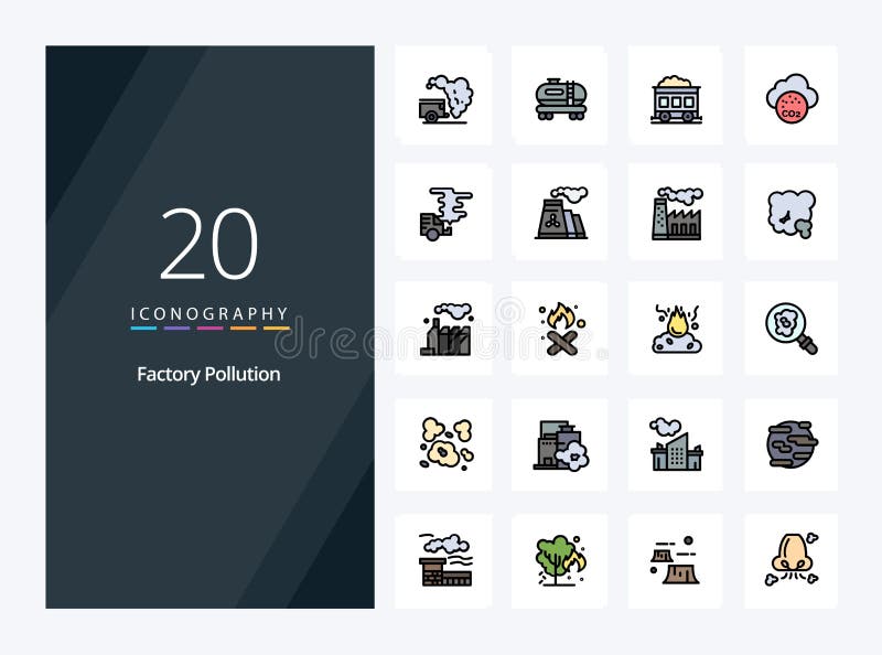 20 Factory Pollution Line Filled Icon for Presentation Stock Vector ...
