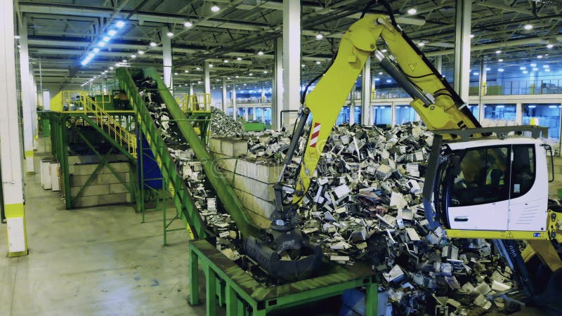 Factory Premises with a Conveyor for Garbage and a Loader Stock Video ...