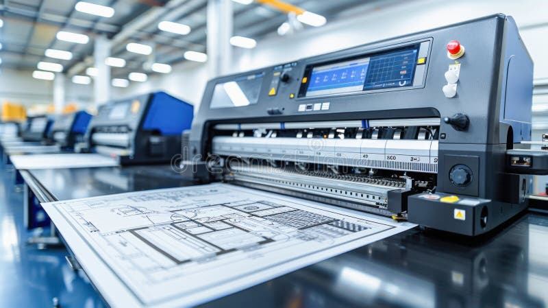 In a Factory, a Printer is Producing a Paper on a Table, Part of the ...