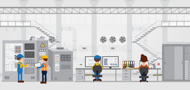 Factory in Process with Workers Stock Vector - Illustration of ...