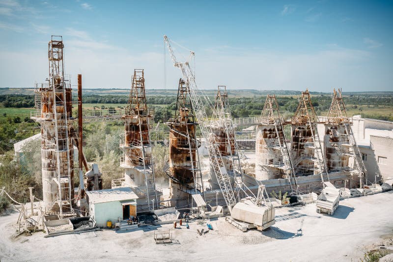 Factory for Processing Chalk in a Chalk Quarry. Large Industrial Tanks ...
