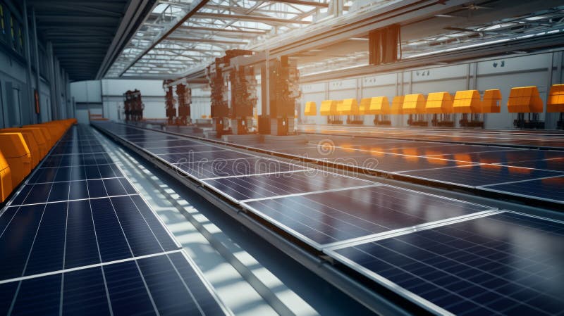 Factory Producing Solar Panels. Neural Network AI Generated Stock Photo ...