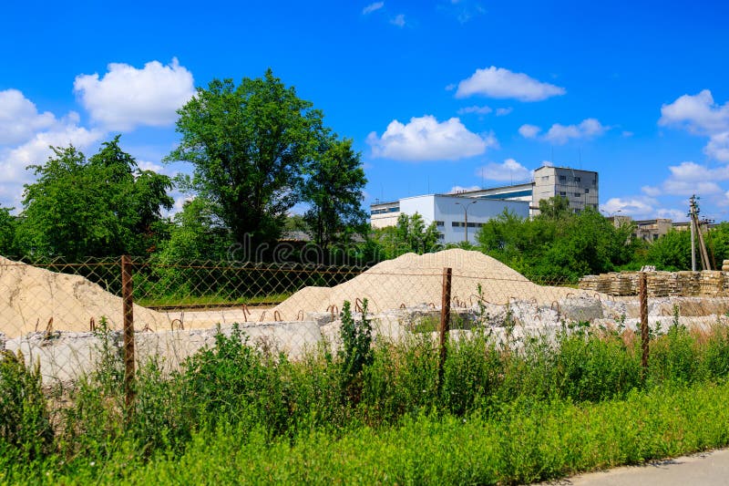 Factory for the Production of Limestone Blocks. Background with ...