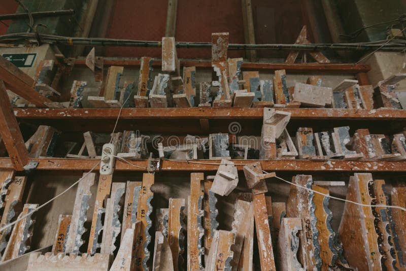 Factory for Production of Plaster Molds. Cluttered Dusty Old Warehouse ...