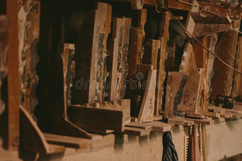 Factory for Production of Plaster Molds. Cluttered Dusty Old Warehouse ...