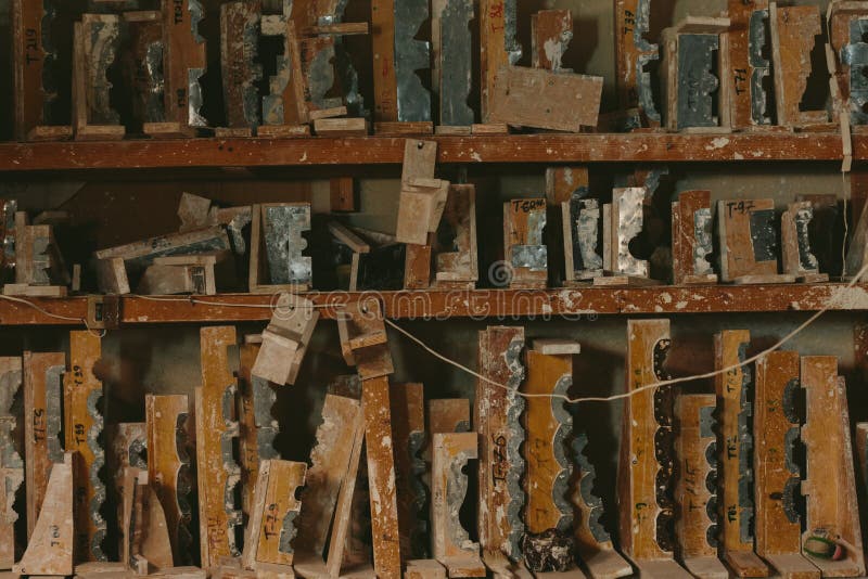 Factory for Production of Plaster Molds. Cluttered Dusty Old Warehouse ...