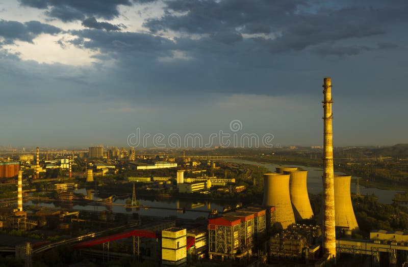 Factory sunrise stock image. Image of chimney, asia, environmental ...