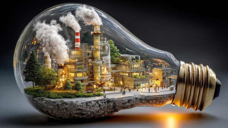 Factory Representing Energy Production Inside a Light Bulb with ...