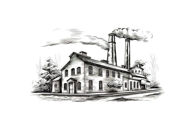 Factory Retro Simple Hand Drawn Engraving Style Sketch Stock Vector ...