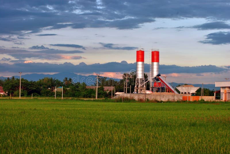 Factory in the rice field stock image. Image of mountain - 41232011