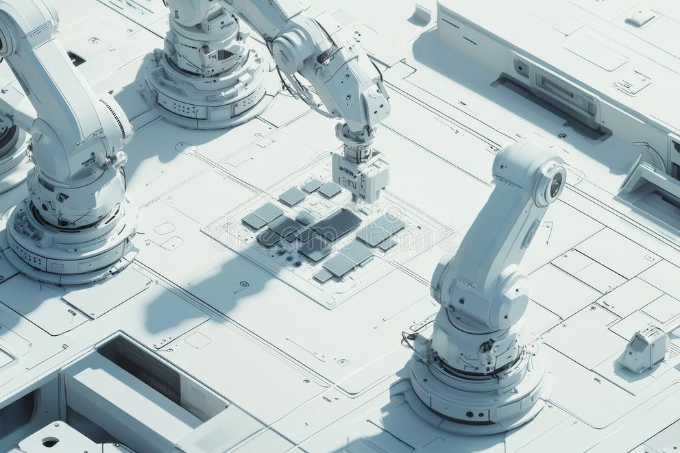 In a Factory, a Robot Assembly Line is Used To Automate the Assembly ...