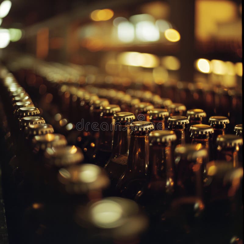 Factory. Robotic Factory Line for Processing and Bottling of Beer Stock ...