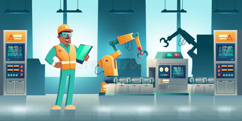 Factory Robotized Production Line Cartoon Vector Stock Vector ...