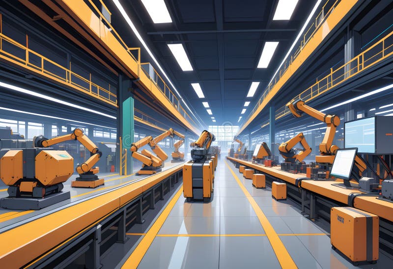 A Factory with Robots and a Computer Screen, Ai Generated Stock ...