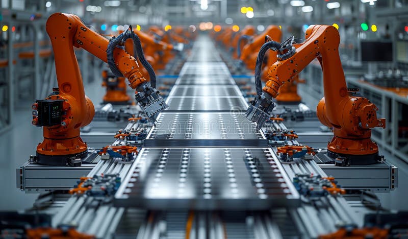 A Factory with Robots on a Conveyor Belt Stock Photo - Image of ...