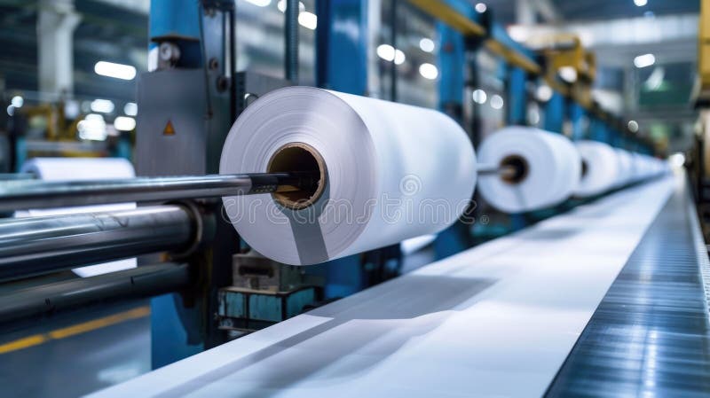 Factory with Rolls of Paper on a Conveyor Belt, Suitable for Industrial ...