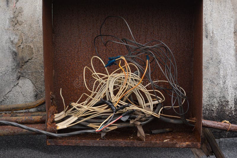 Factory Roof. Box for Wires and Cables, Crowded with Interconnected ...