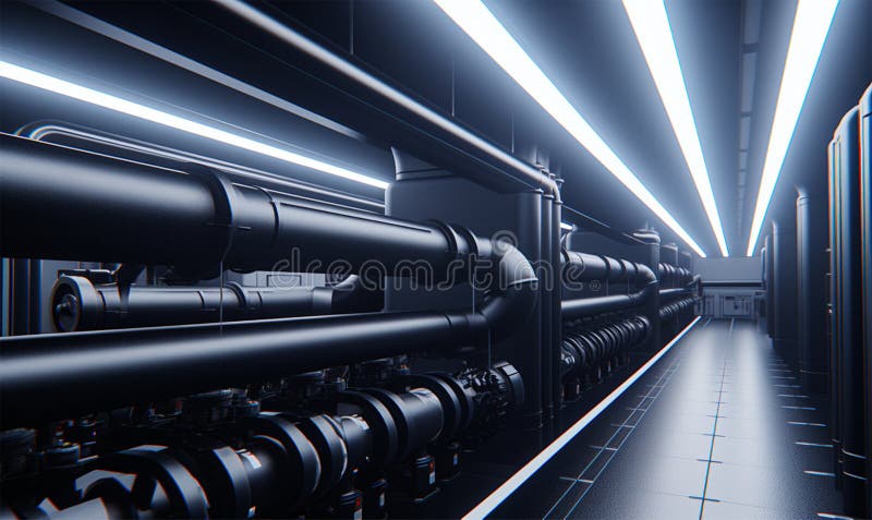 Factory Room Full of Tube in the Dark Shine Stock Image - Image of tube ...