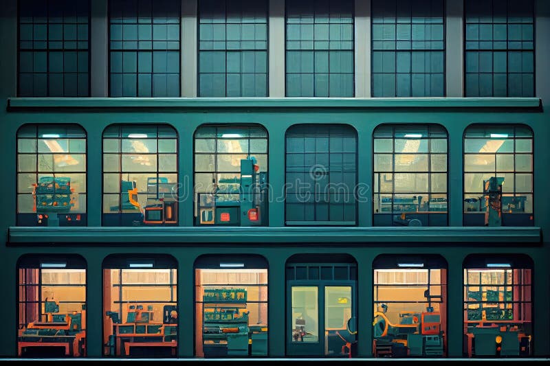 Factory, with Row of Plastic Windows Being Cut and Assembled Stock ...