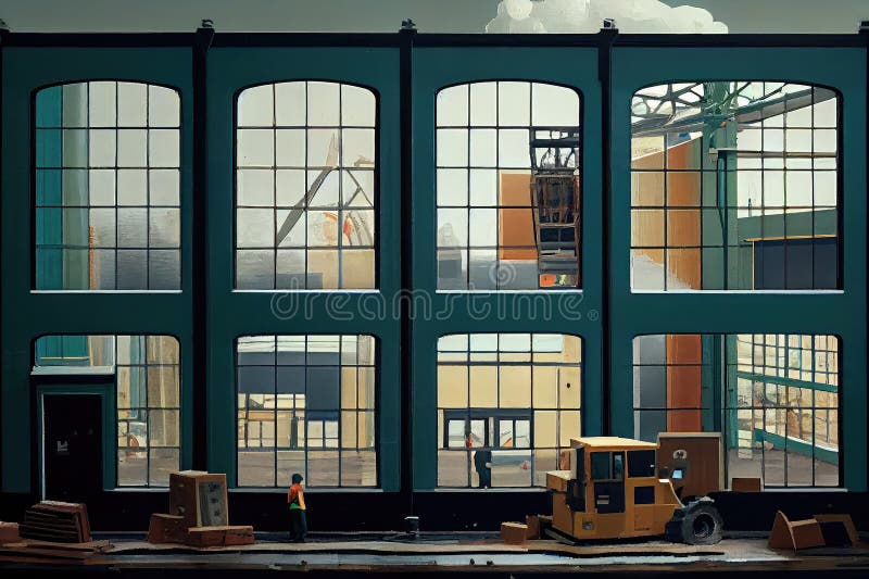 Factory, with Row of Plastic Windows Being Cut and Assembled Stock ...