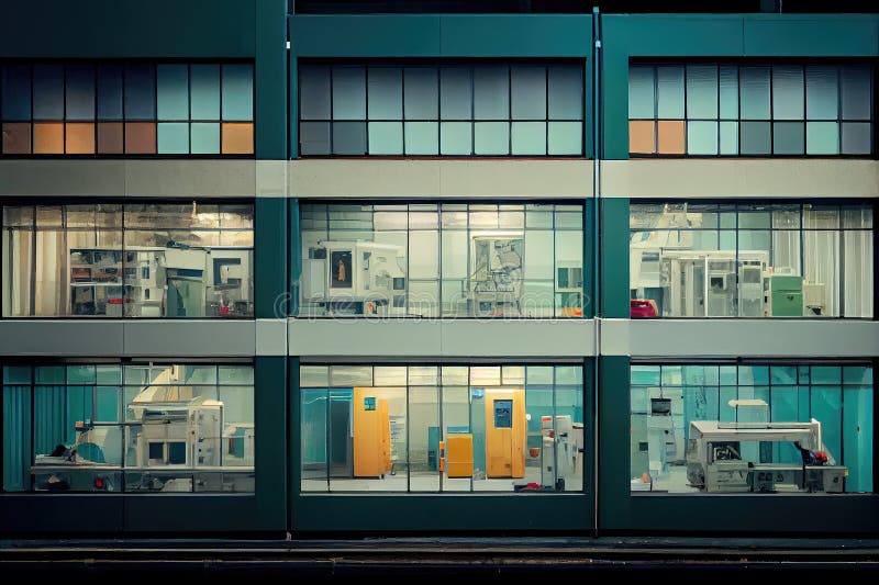 Factory, with Row of Plastic Windows Being Cut and Assembled Stock ...
