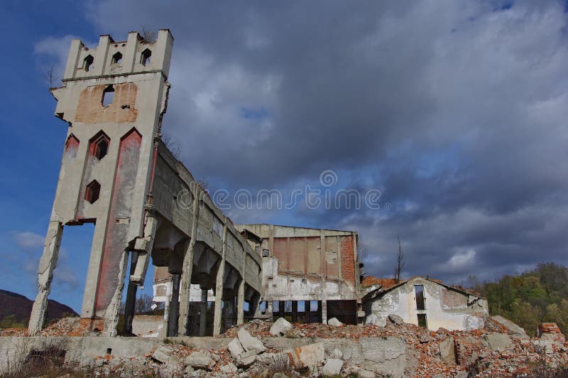 Abandoned Factory Interior Ruins - Panorama Stock Image - Image of ...
