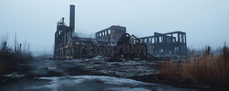 Factory Ruins Left in the Aftermath of a Devastating Fire with Charred ...