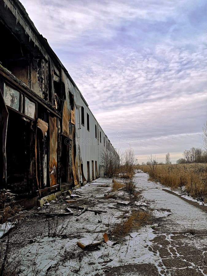 Burnt factory. stock image. Image of buried, poland - 281927617