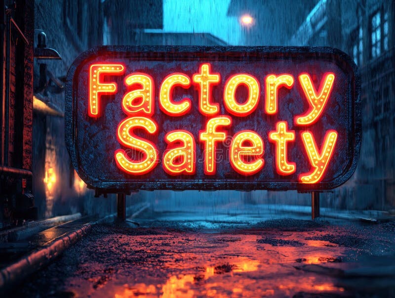 Factory Safety 3d text stock image. Image of generated - 380225431