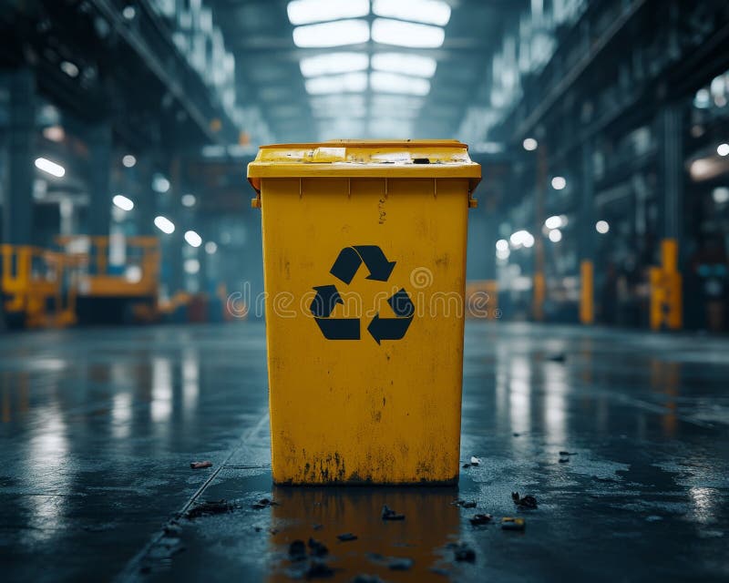 A Factory Scene with a 3D Illustration of a Radioactive Waste Bin for ...