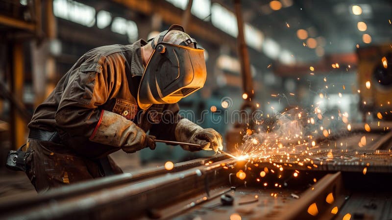 Factory Scene with Workers Welding and Creating Sparks. Generative AI ...