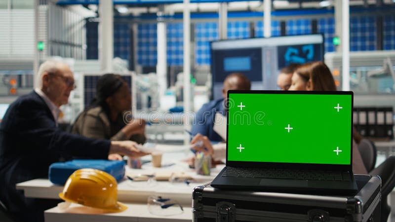 Factory Scientists Doing Research and Development Using Mockup Laptop ...