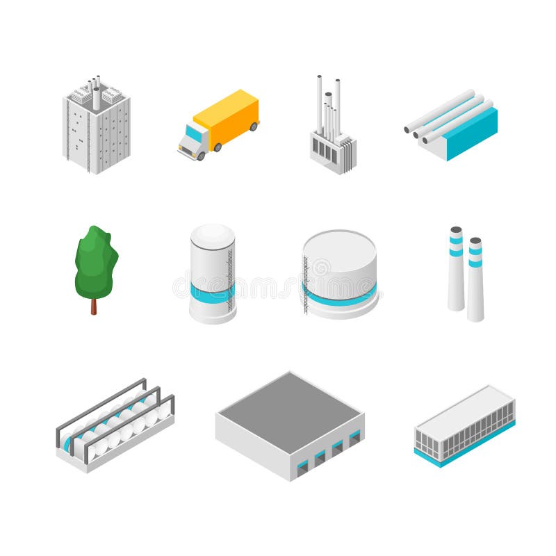 Factory Set Isolated on a White Background 3d Isometric View. Vector ...
