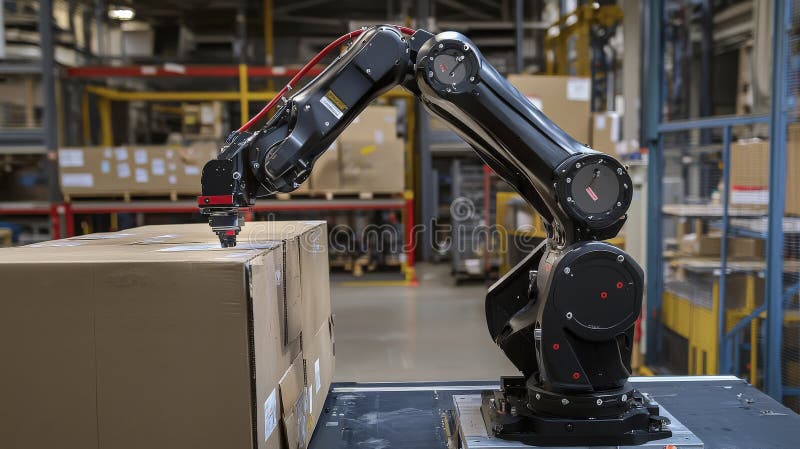 Robotic Arm Packaging Cardboard Boxes Efficiently Stock Illustration ...