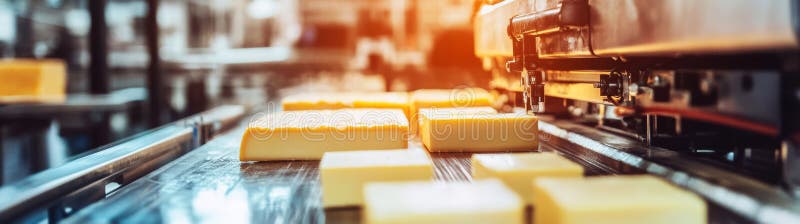 A Factory Setting Features a Cheese Production Line with Blocks of ...