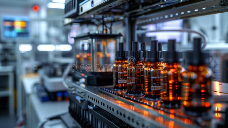 A Factory Setting with Multiple Bottles Moving Along a Conveyor Belt As ...