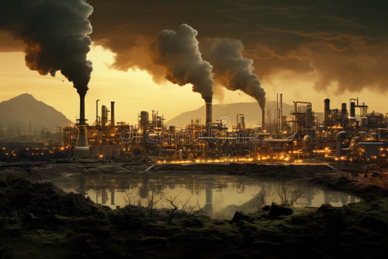 A Factory is Showing Smoke Coming Out of it, Overhead View of Factory ...