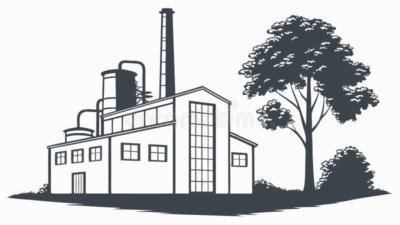 Factory Silhouette Tree Pollution Vector. Industry Impact, Vector ...