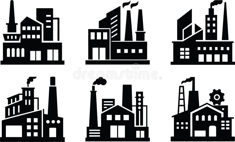Factory Silhouette Vector Icon Set for Industrial Designs Stock Vector ...