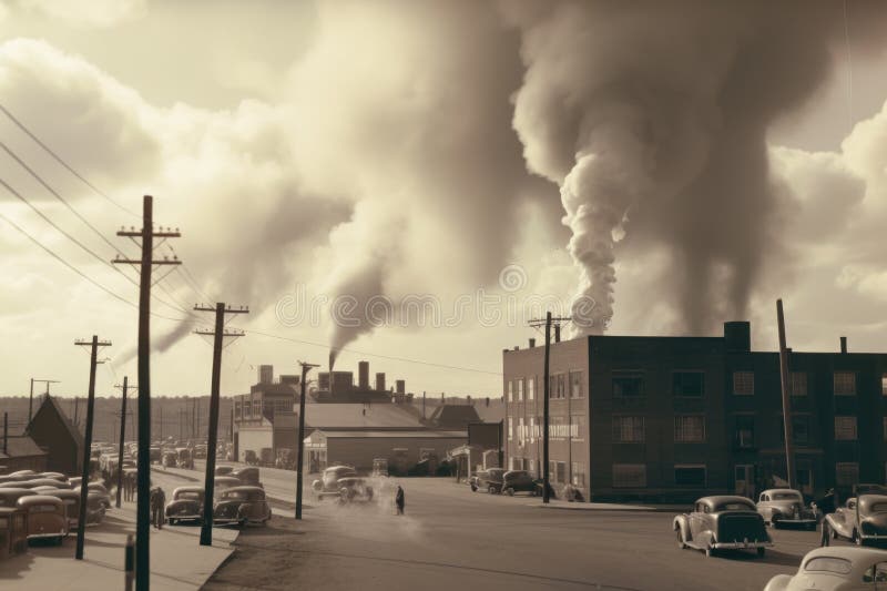 Factory, with Smoke and Ash Billowing from the Smokestacks Stock ...
