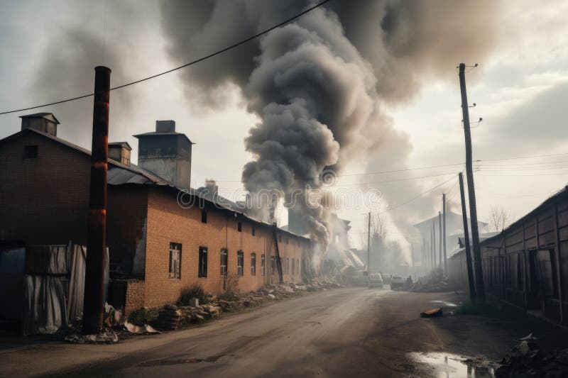 Factory, with Smoke and Ash Billowing from the Smokestacks Stock ...