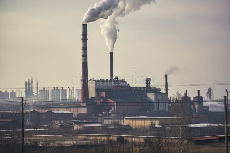 Factory with Smoke Stack, Emitting Air Pollution and Visible Haze Stock ...
