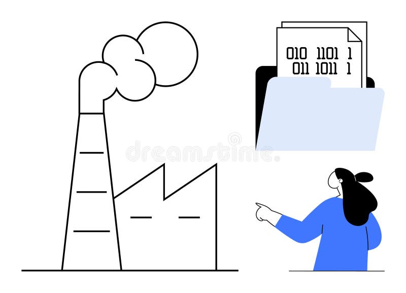 Industrial Data Analysis with Binary Code and Factory Imagery Stock Vector - Illustration of ...