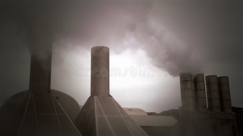Factory Smoke Stacks Polluting an Overcast Sky Steampunk Stock Footage ...