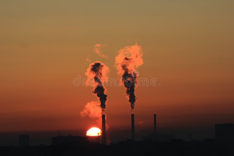 Factory Smoke at Sunset Sky Stock Photo - Image of chemical, technology ...