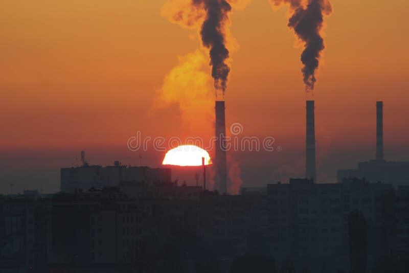 Factory Smoke at Sunset Sky Stock Image - Image of chemical, sunset ...